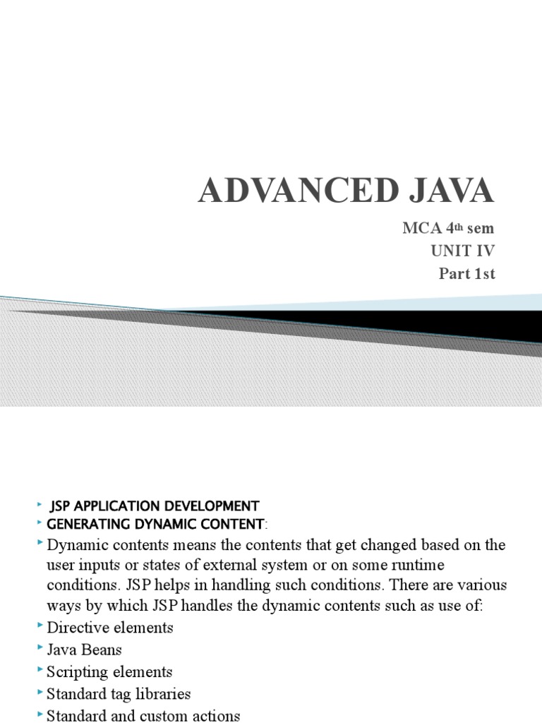 Advanced Java: Mca 4 Sem Unit Iv Part 1st | PDF | Java Server Pages | Java Servlet