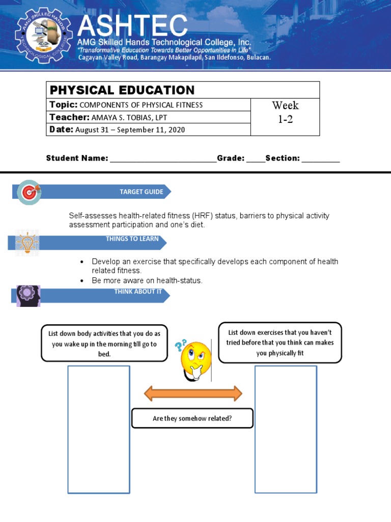 Physical Education Week 1-2 | PDF | Physical Fitness | Flexibility ...