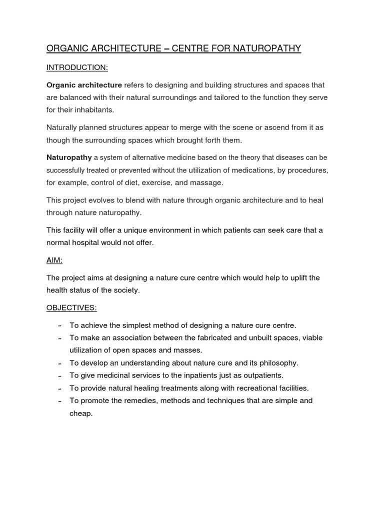 Organic Architecture for Naturopathy Center | PDF | Naturopathy | Patient