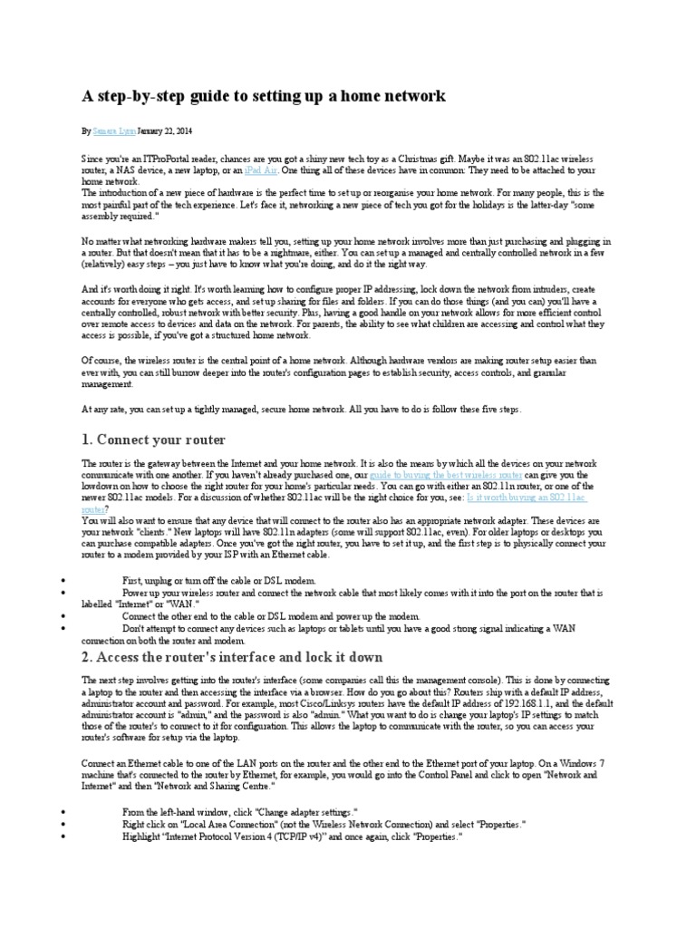 Home Network Setup Guide: Step-by-Step | PDF | Router (Computing ...
