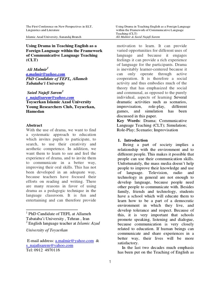 Using Drama in Teaching English As A For | PDF | English As A Second Or ...