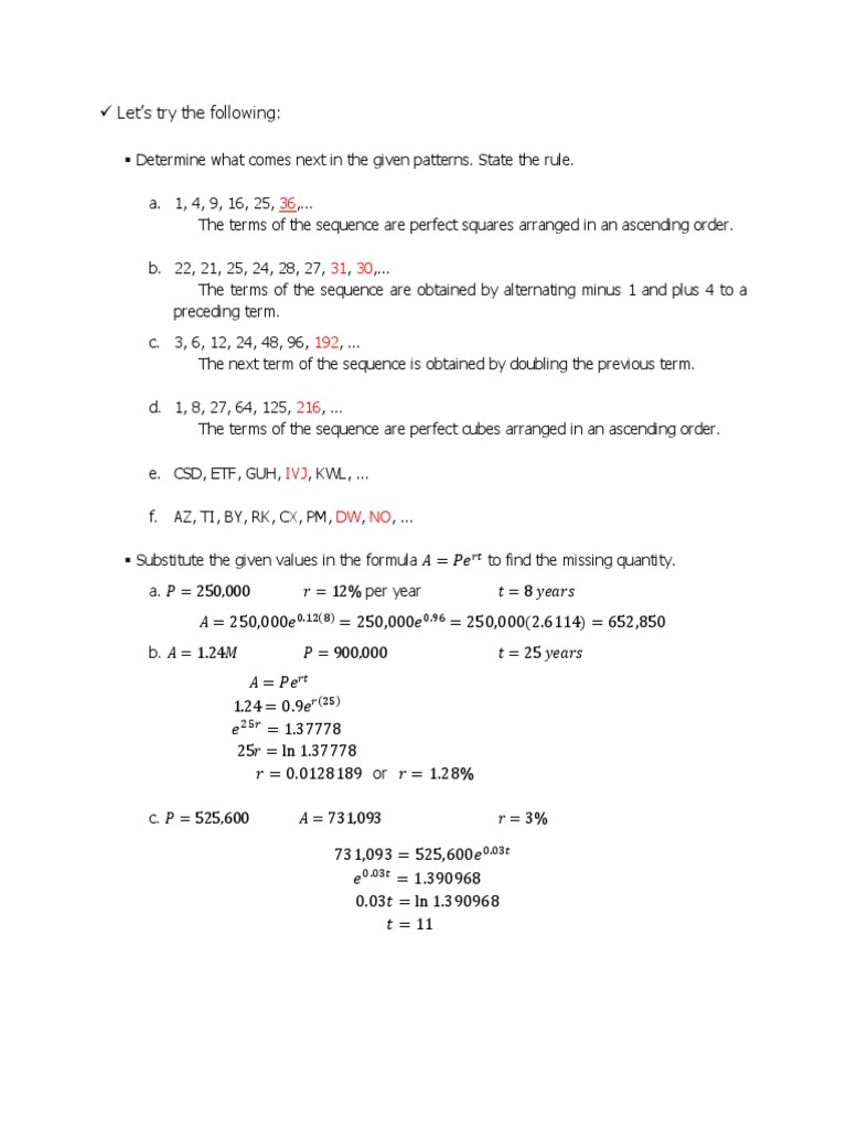 Determining Patterns, Growth Rates, and Future Values in Mathematical ...