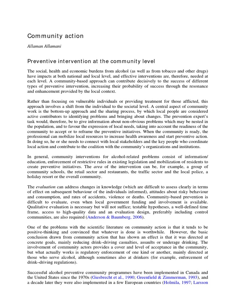 Community Action: Preventive Intervention at The Community Level | PDF ...