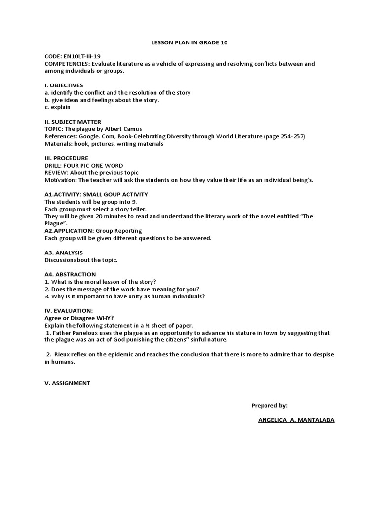 Grade 10 Literature: The Plague Analysis | PDF