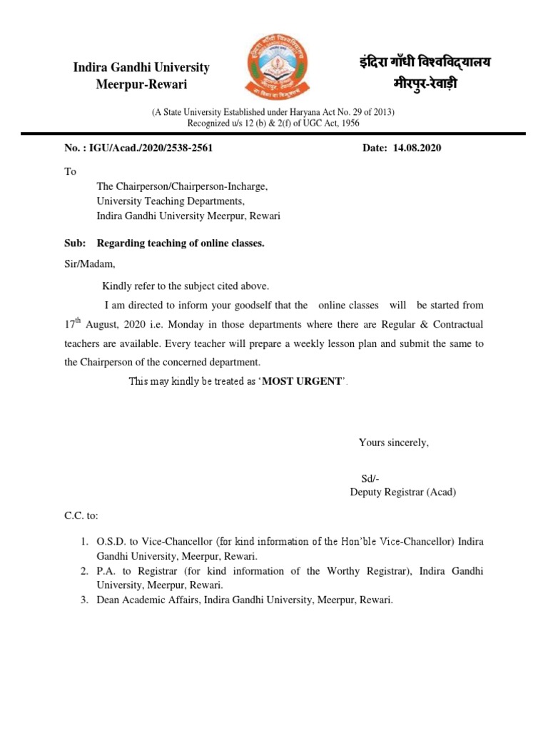 Letter For Online Classes | PDF