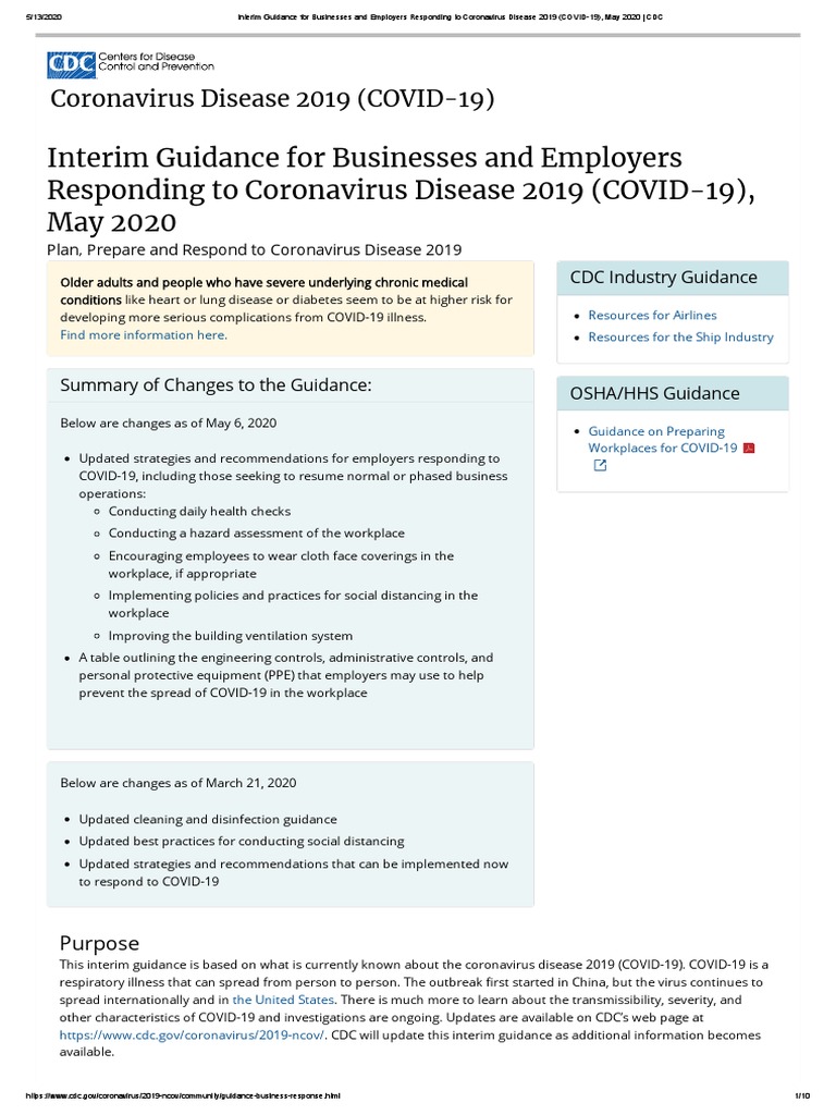 Interim Guidance For Businesses and Employers Responding To Coronavirus ...
