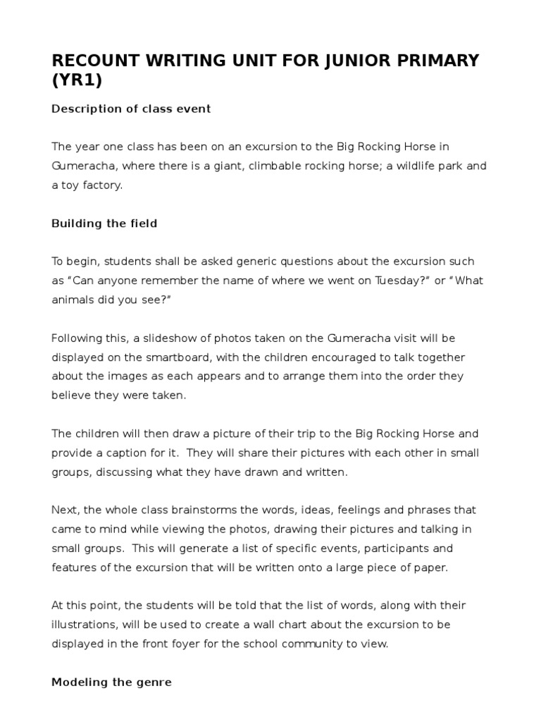 Junior Primary Class Excursion Recount Writing | PDF | Grammatical ...