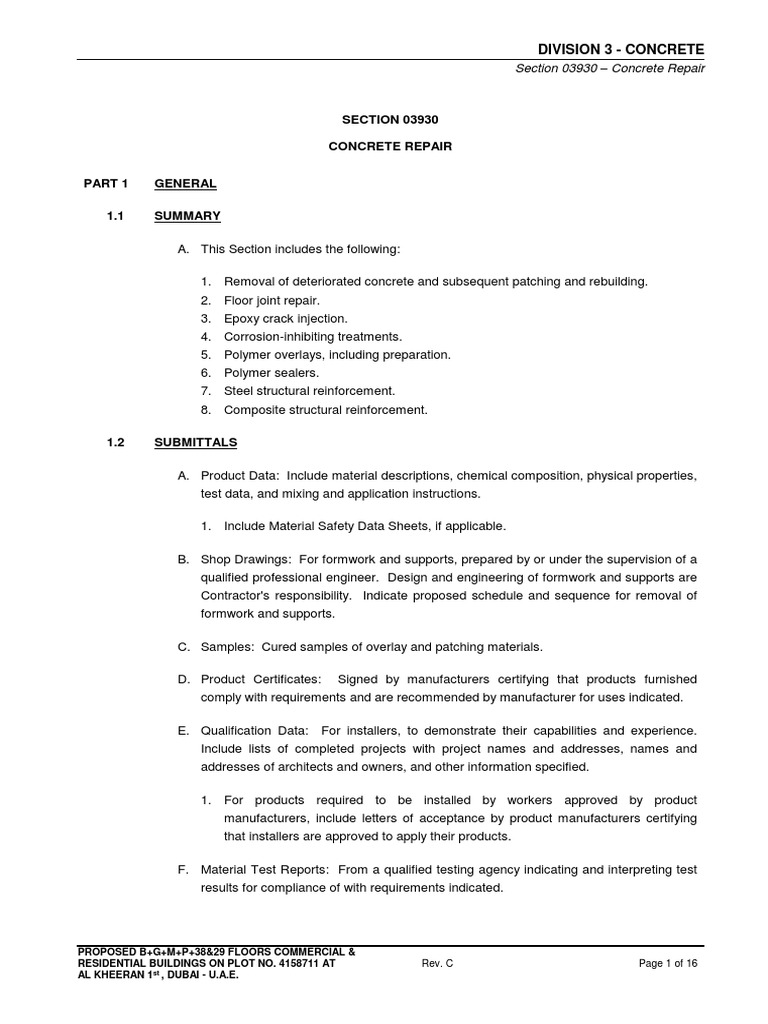 03930-Concrete Repair-Rev.0 PDF | PDF | Concrete | Mortar (Masonry)
