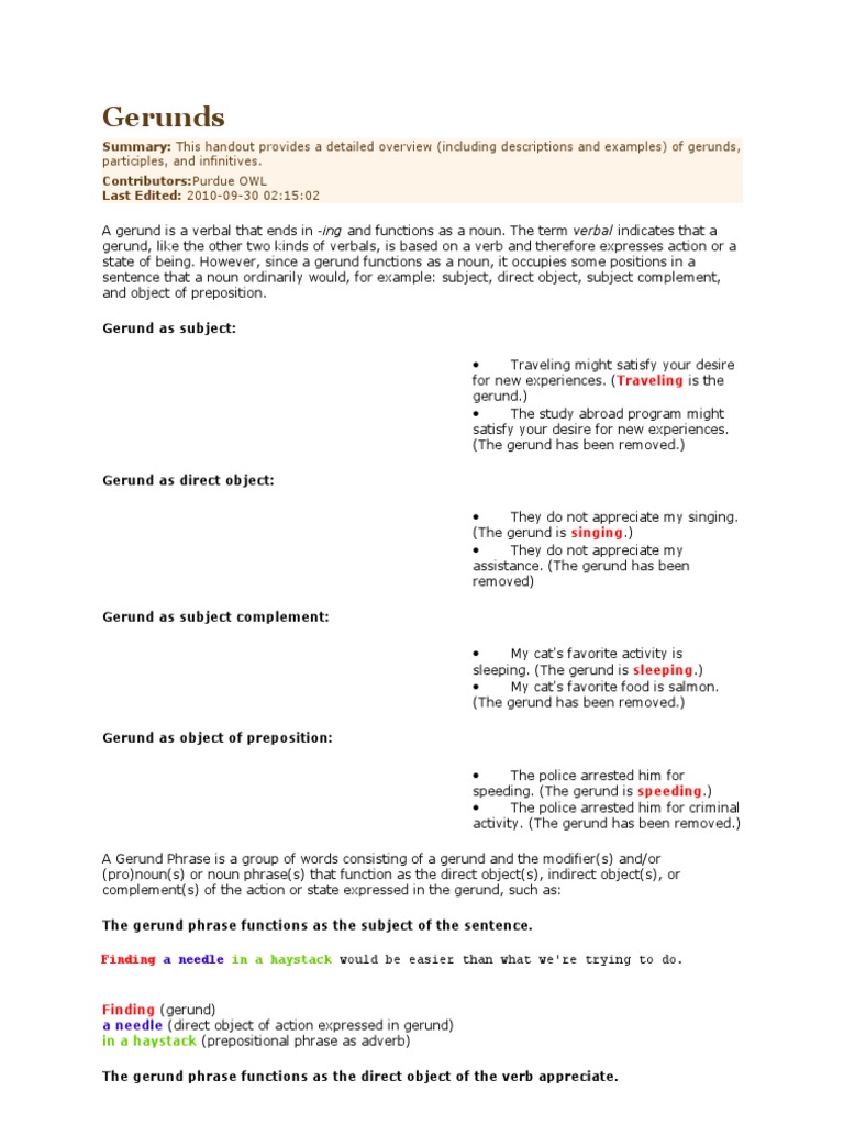 Gerunds, Participles, and Infinitives | PDF | Verb | Adjective