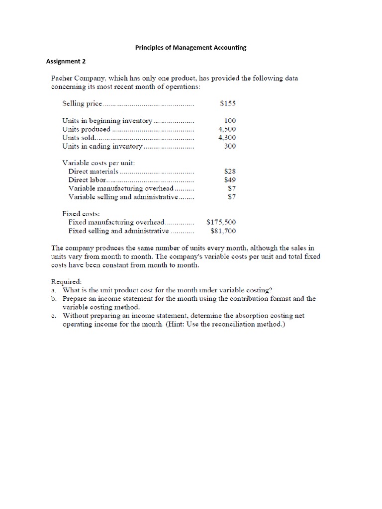 Principles of Management Accounting Assignment 2 | PDF