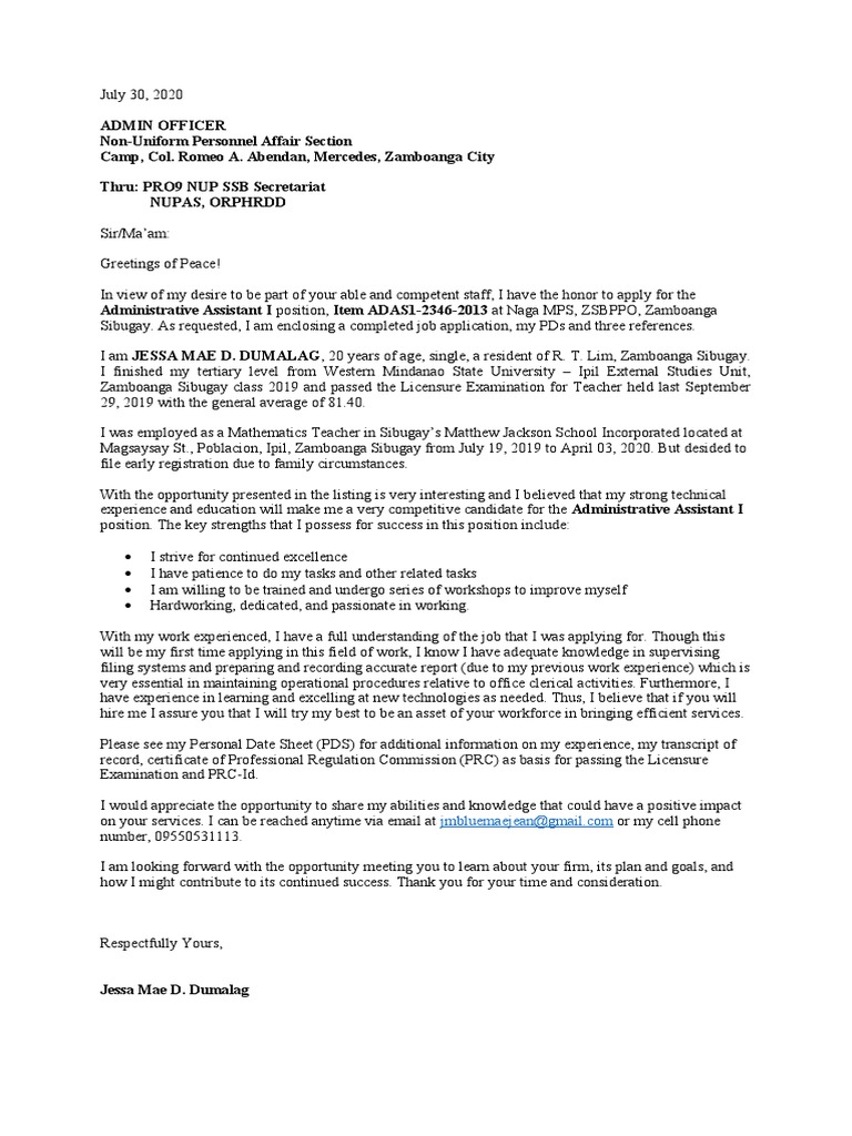 NUP Application Letter | PDF | Behavior Modification | Learning