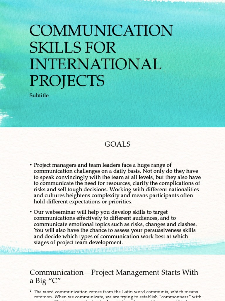 Communication Skills For International Projects: Subtitle | PDF ...
