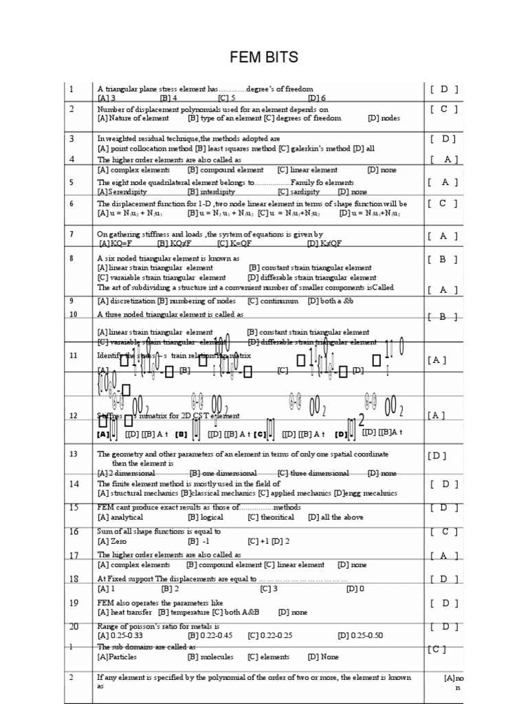 Fem Objective Questions | PDF | Finite Element Method | Mathematical ...