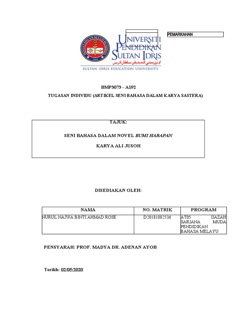Seni Bahasa Dalam Novel Bumi Harapan Karya Ali Jusoh | PDF