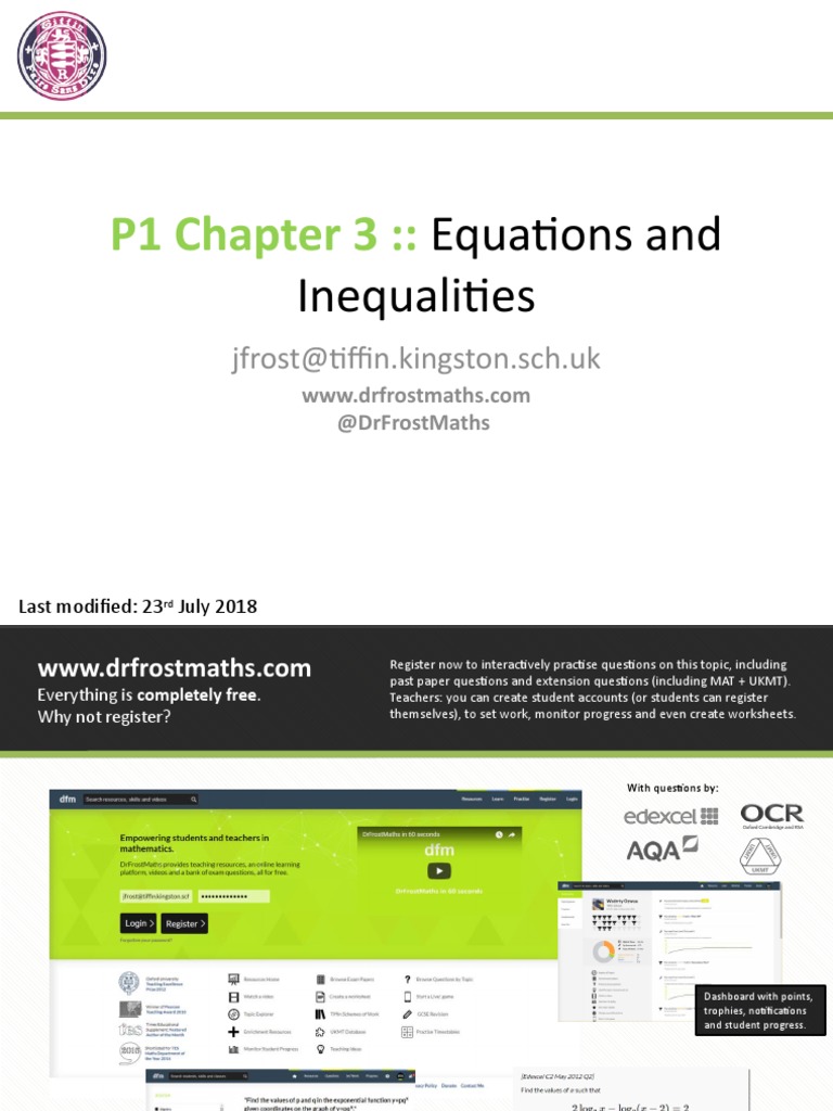 P1 Chp3 EquationsInequalities | PDF | Quadratic Equation | Inequality (Mathematics)