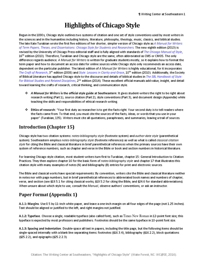 Highlights of Chicago Style: Introduction (Chapter 15) | PDF | A Manual ...
