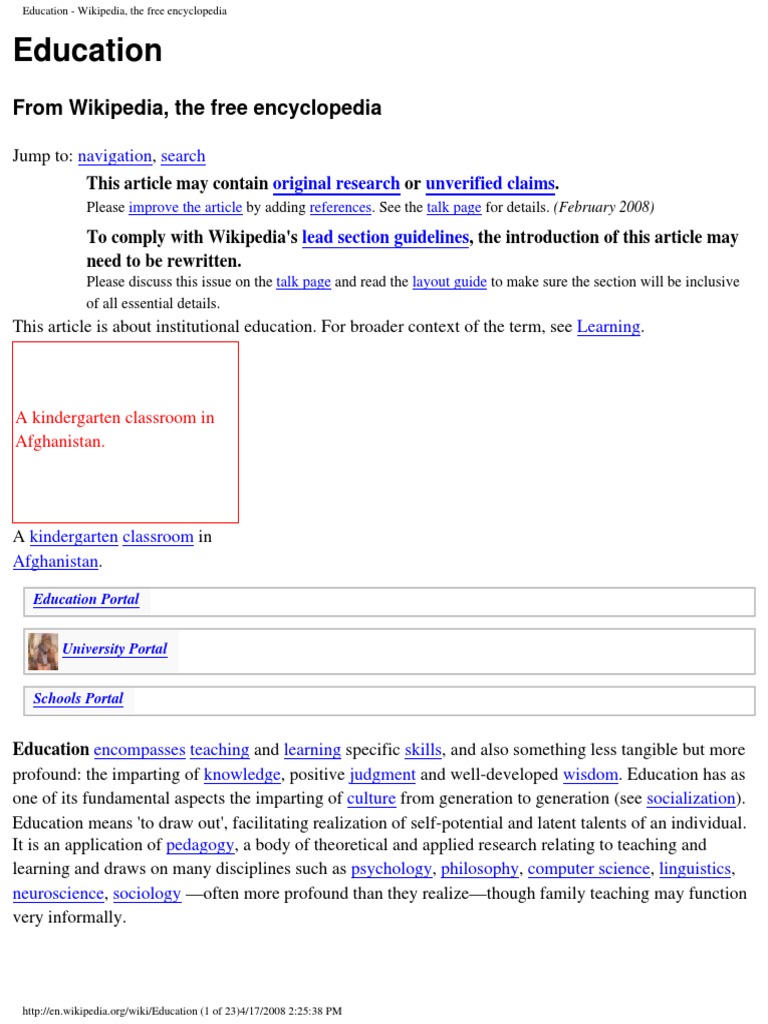 Education - Wikipedia PDF | PDF | Educational Psychology | Educational ...