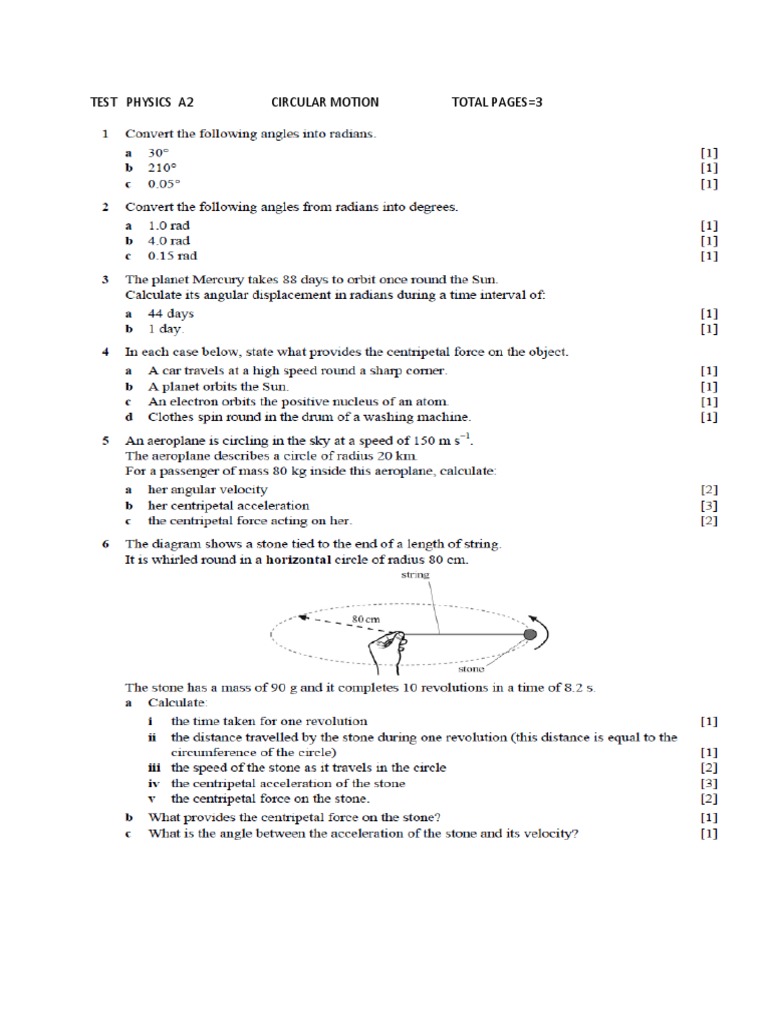 Test Physics A2 Circular Motion Total Pages 3 | PDF