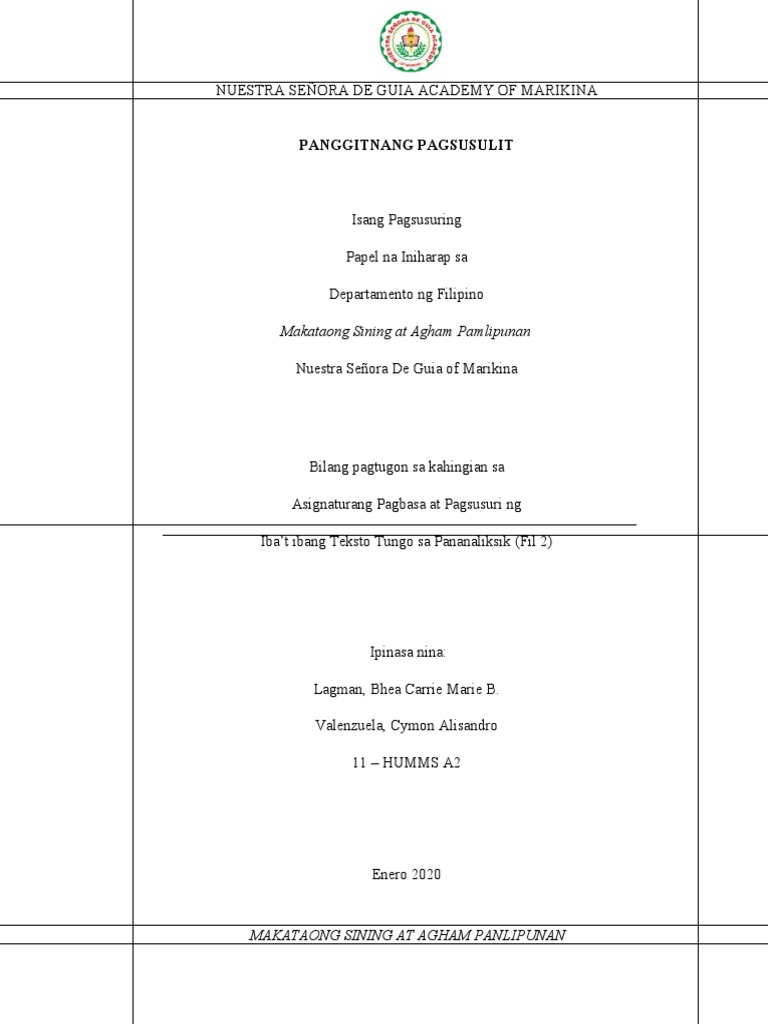 Panggitnang Pagsusulit Pormat Humss | PDF