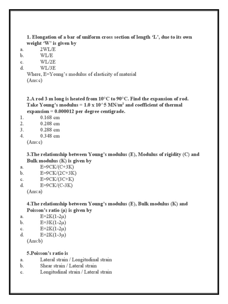SOM MCQ Question | PDF | Young's Modulus | Stress (Mechanics)