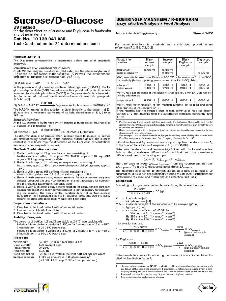 Sucrose and D-Glucose Assay Kit | PDF | Glucose | Sucrose