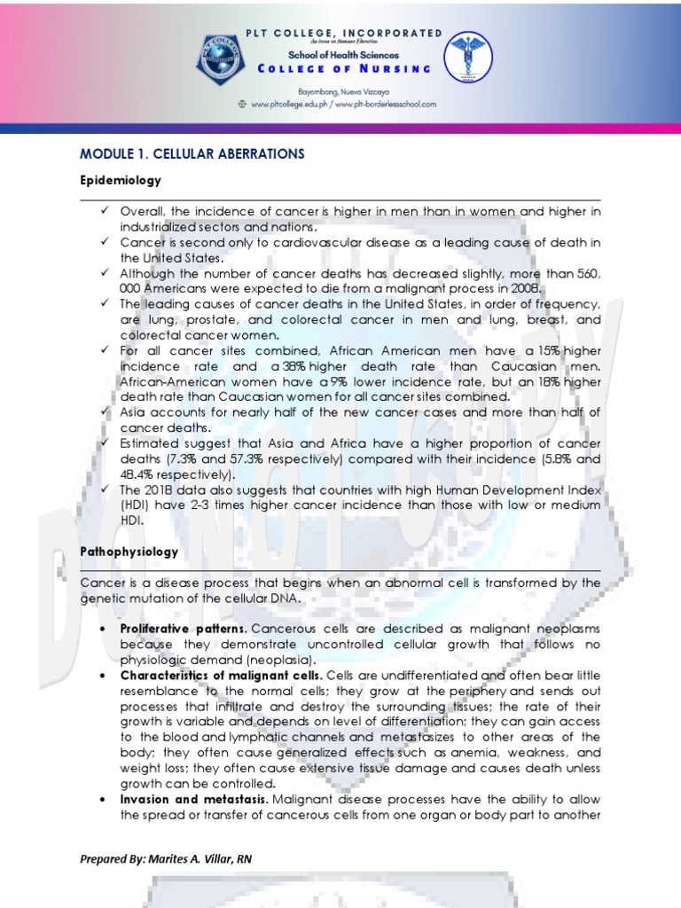 Module 1 Cellular Aberration | PDF | Radiation Therapy | Biopsy