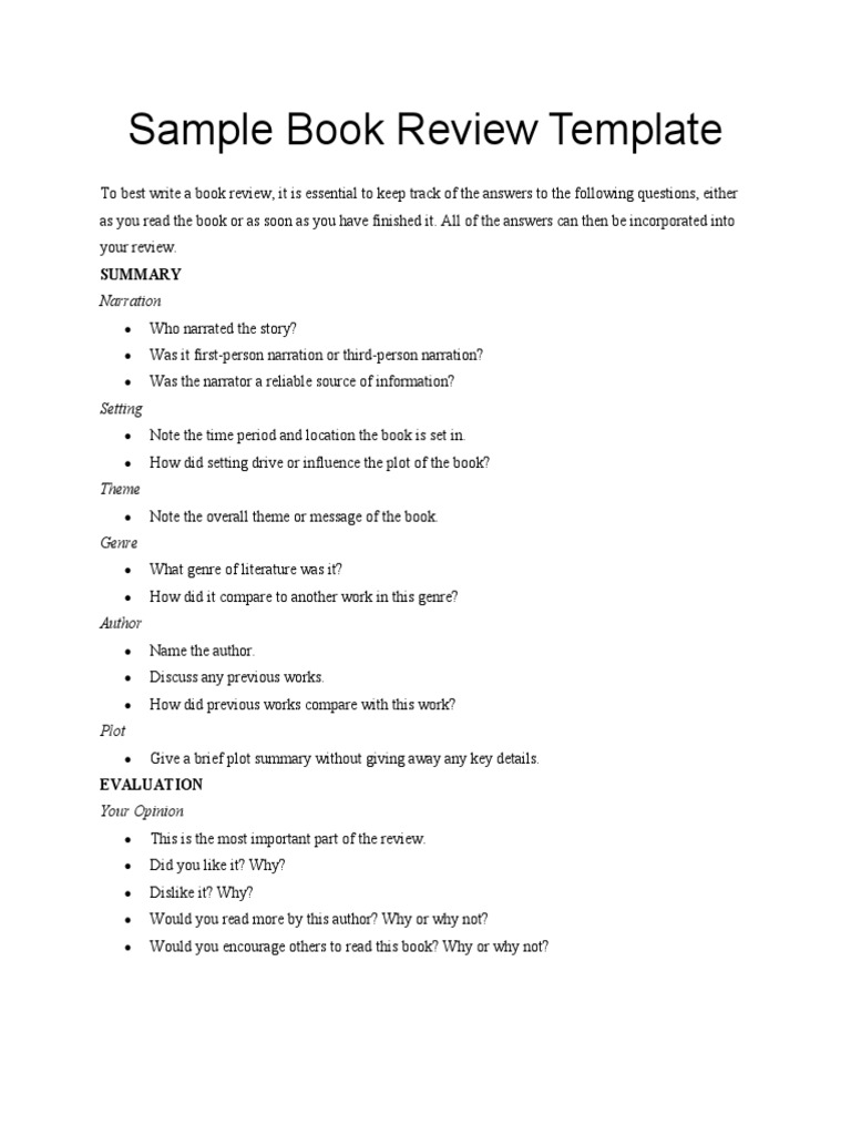 Book Review Writing Guide Template | PDF