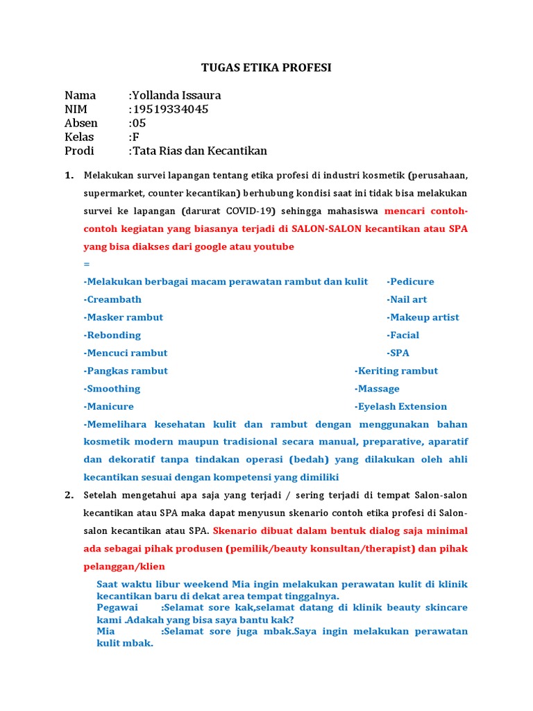 Etika Profesi di Salon Kecantikan | PDF | Karier & Perkembangan ...