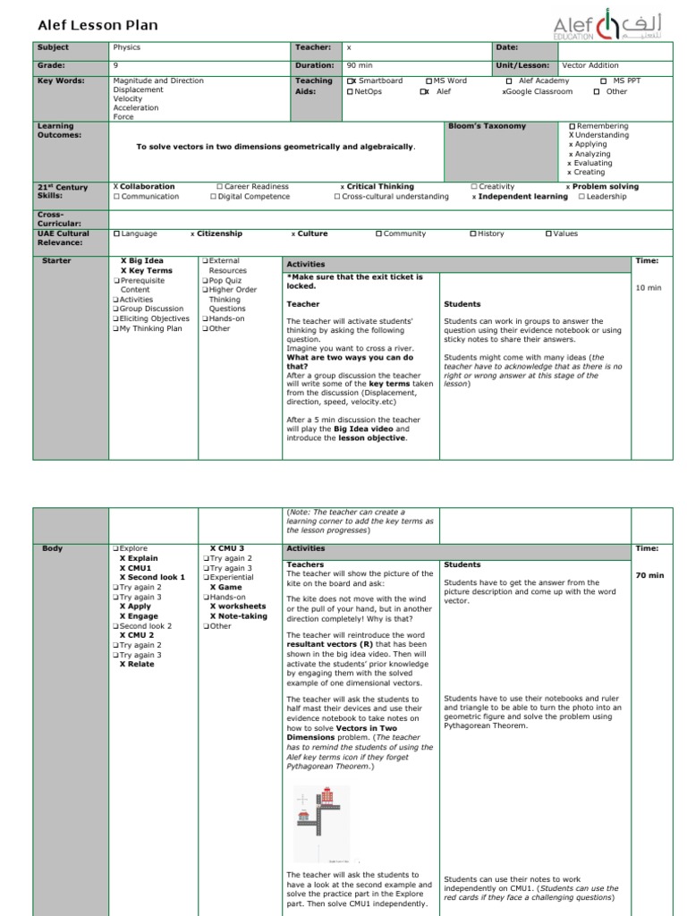 Lesson Plan - Physics - Vectors - G9 | PDF | Trigonometric Functions | Euclidean Vector