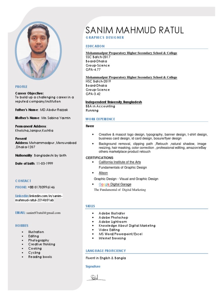 Sanim Mahmud Ratul CV | PDF | Graphic Design