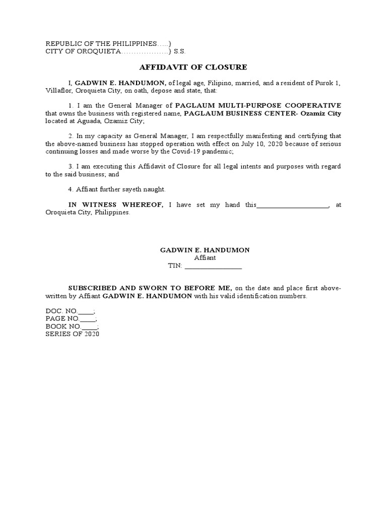Affidavit of Closure | PDF | Law