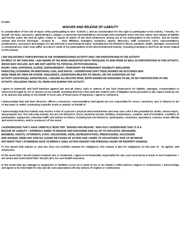 Medical Liability Waiver Form | PDF | Damages | Negligence