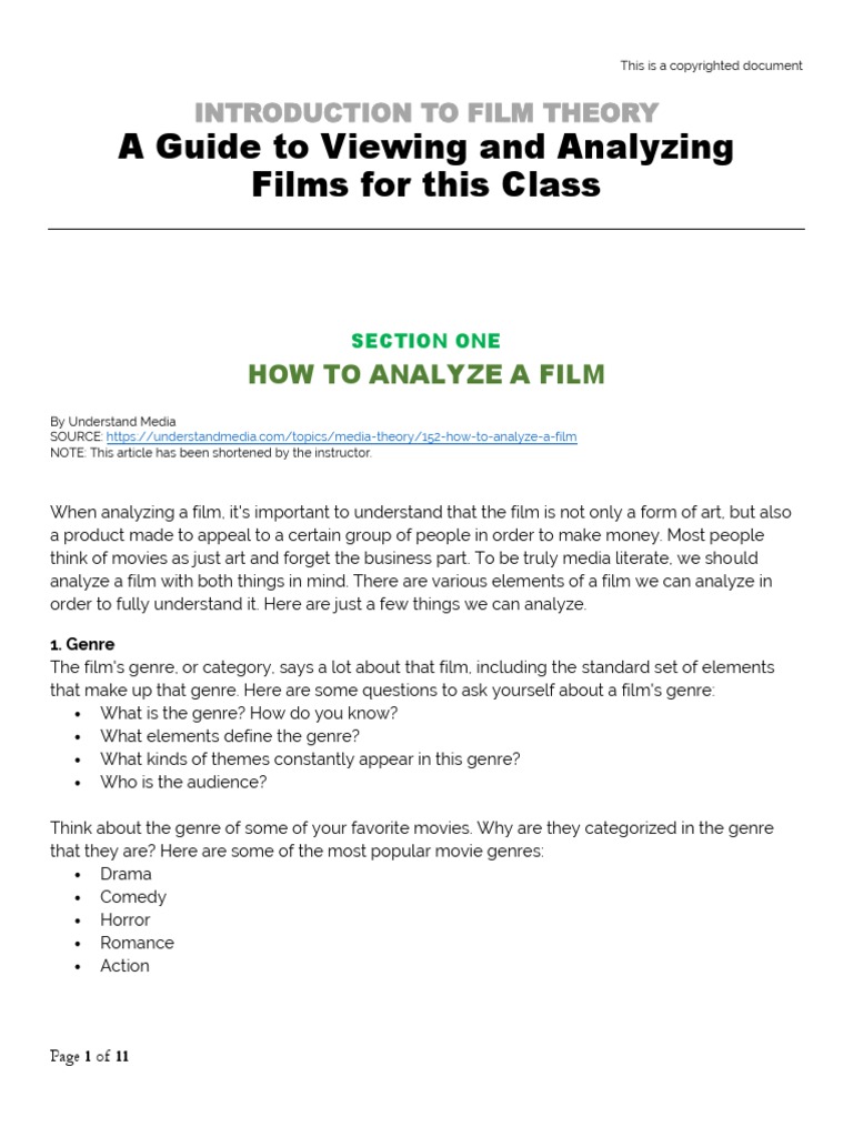 A Guide To Viewing and Analyzing Films For This Class: Introduction To ...