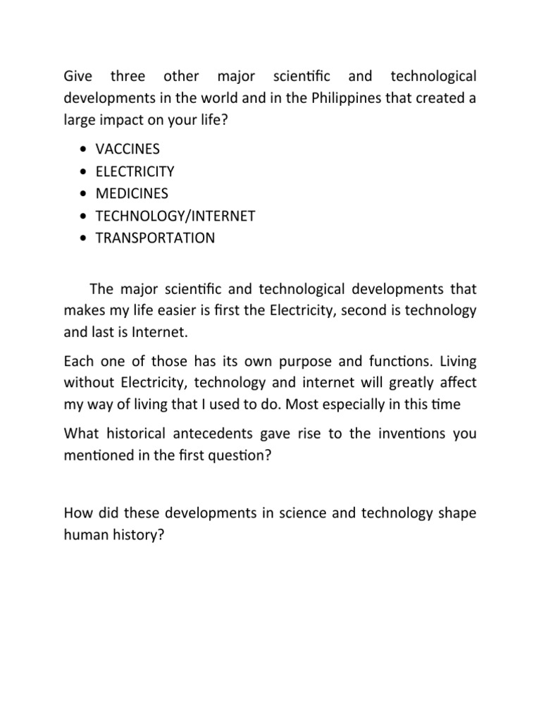 Give Three Other Major Scientific and Technological Developments in The ...