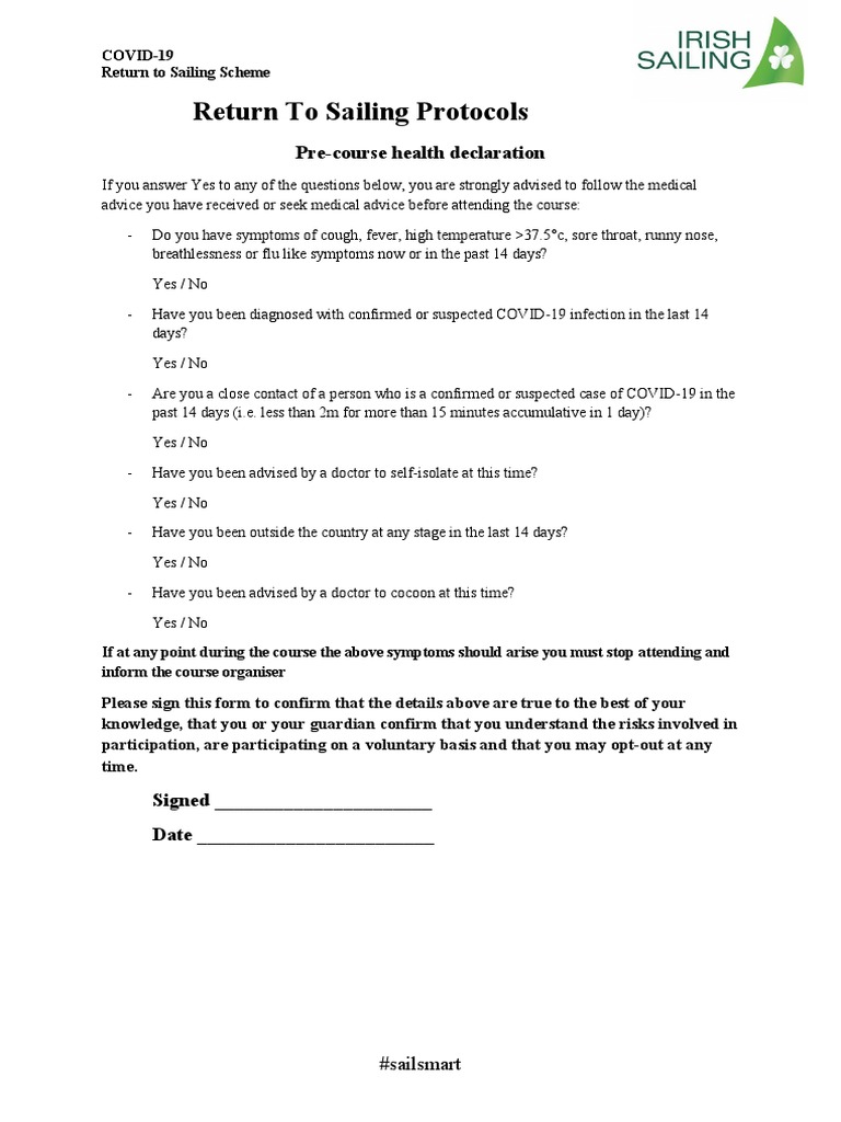 Return To Sailing Protocols: Pre-Course Health Declaration | PDF