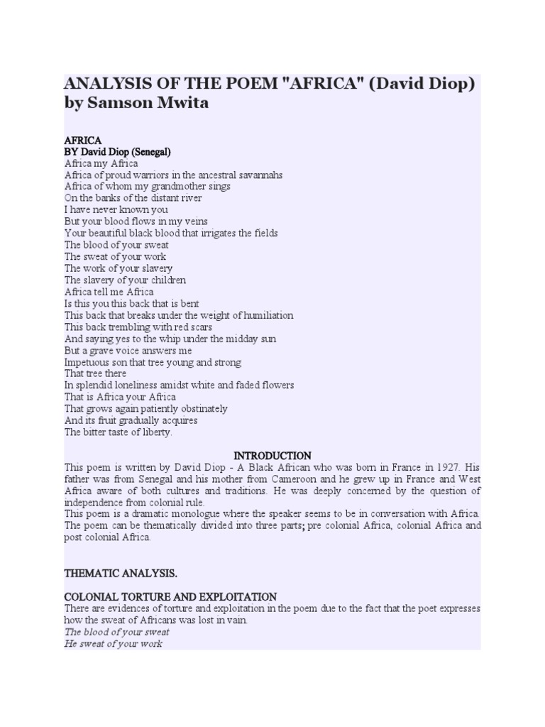 Analysis of The Poem | PDF | Slavery | Colonialism