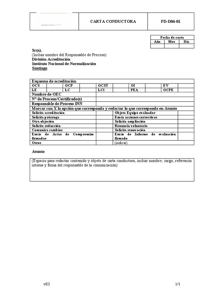 Ejemplo de Carta Conductora INN | PDF