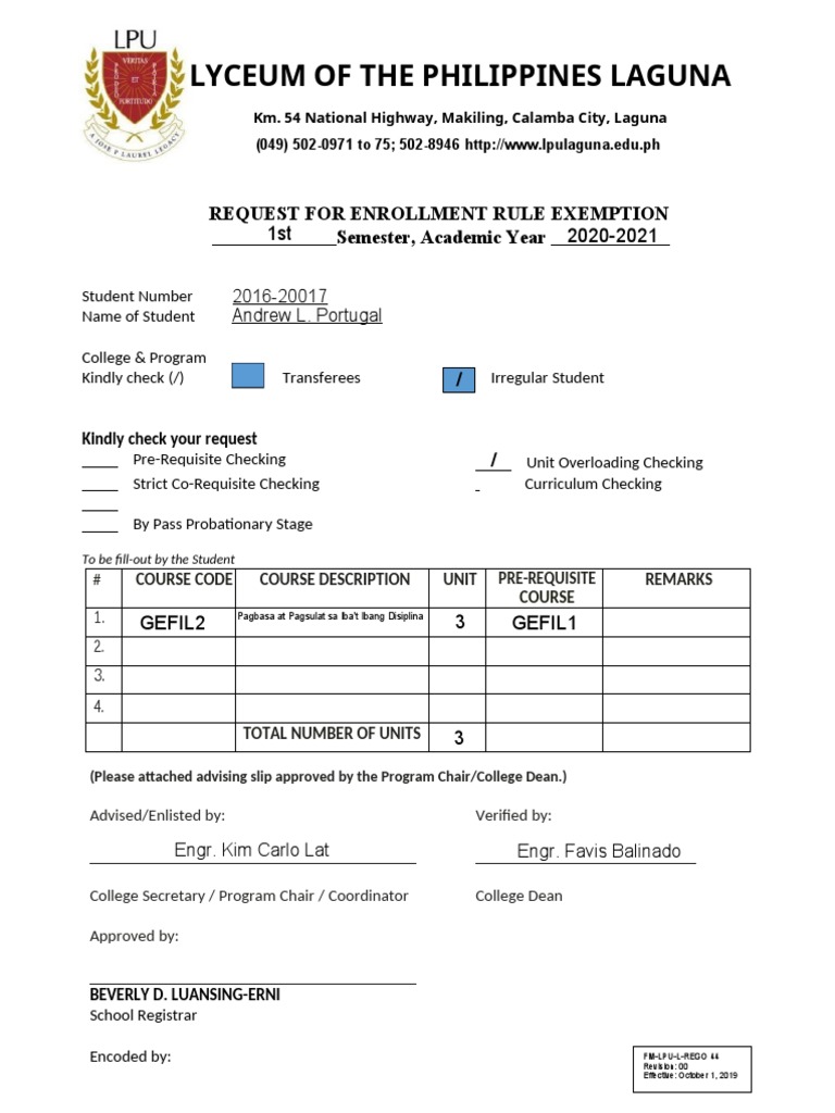 Enrollment Rule Exemption Request Form | PDF