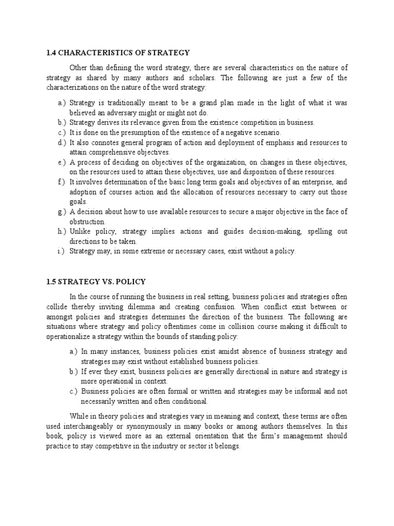 3 Characteristics of Strategy and Strategy VS Policy | PDF ...