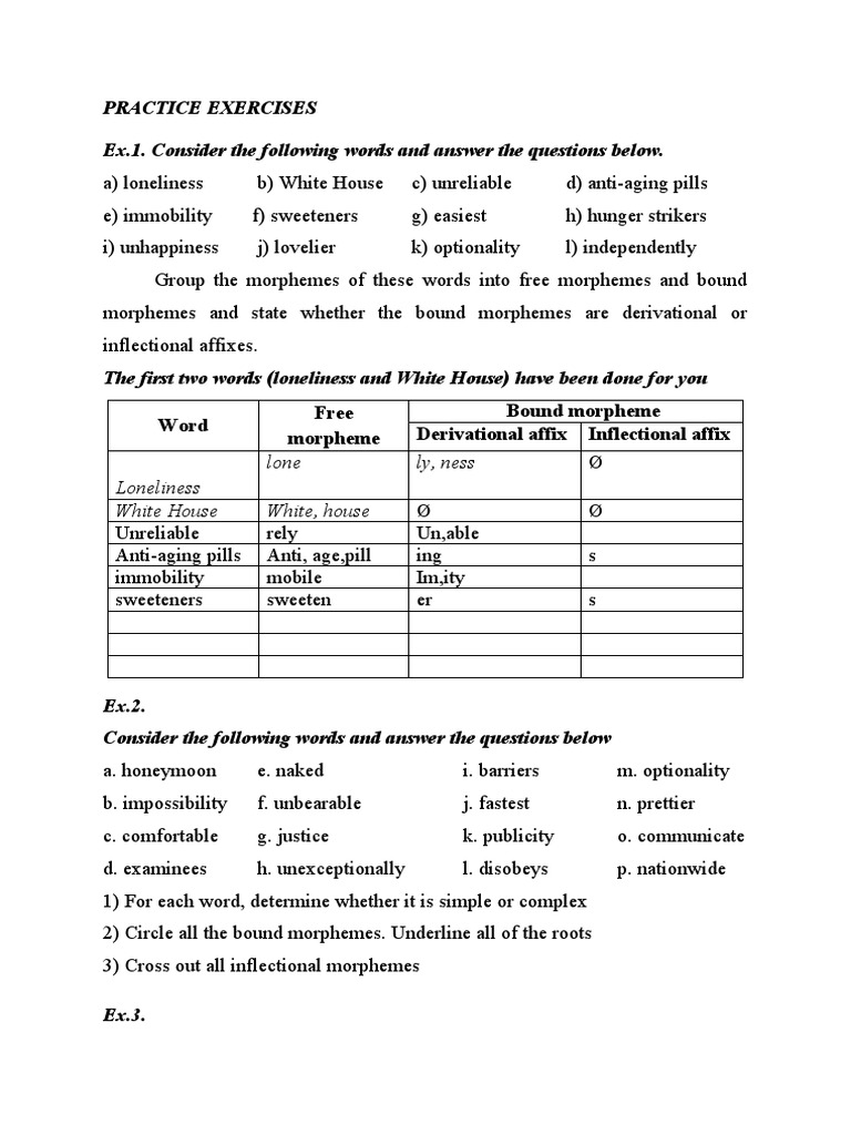 Morphology Exercises | PDF | Word | Grammar