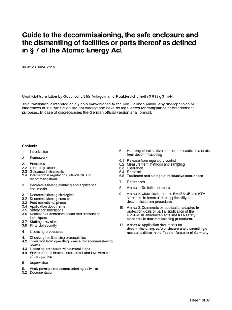 Decommissioning Guide | PDF | Radioactive Waste | Environmental Impact ...