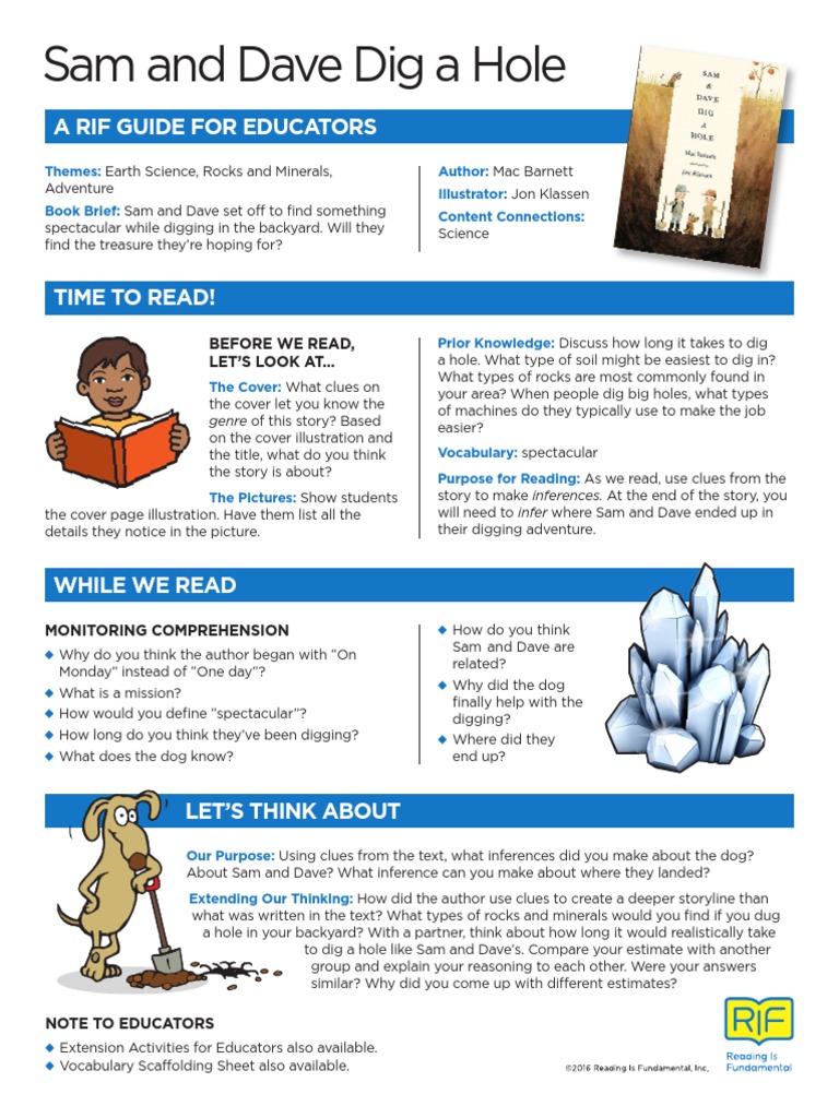 Sam and Dave Dig A Hole - Teachers | PDF | Reading Comprehension ...