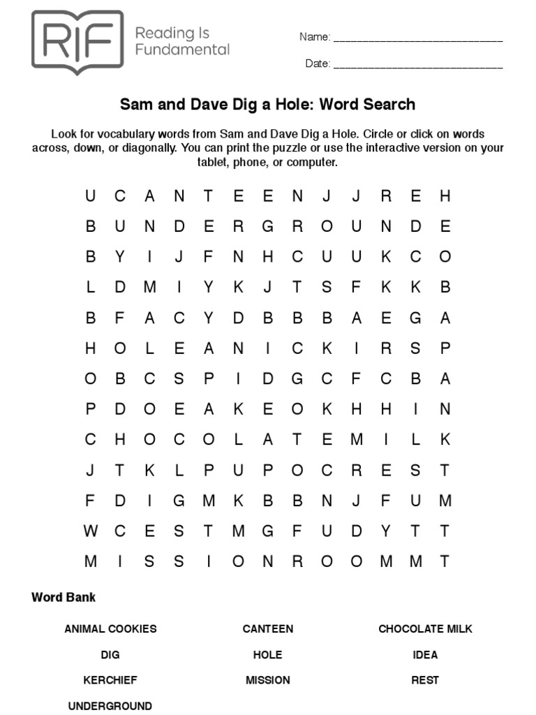 Sam and Dave Dig A Hole - Word Search | PDF | Word Search | Leisure