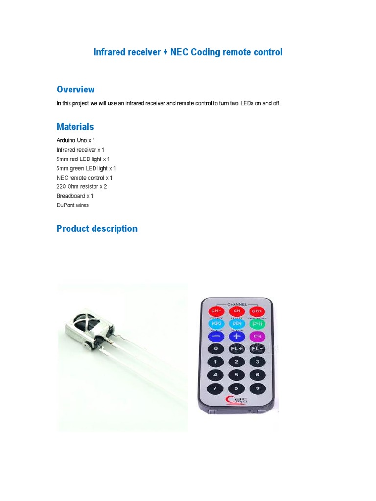 Infrared Receiver Nec Coding Remote Control Materials Pdf 
