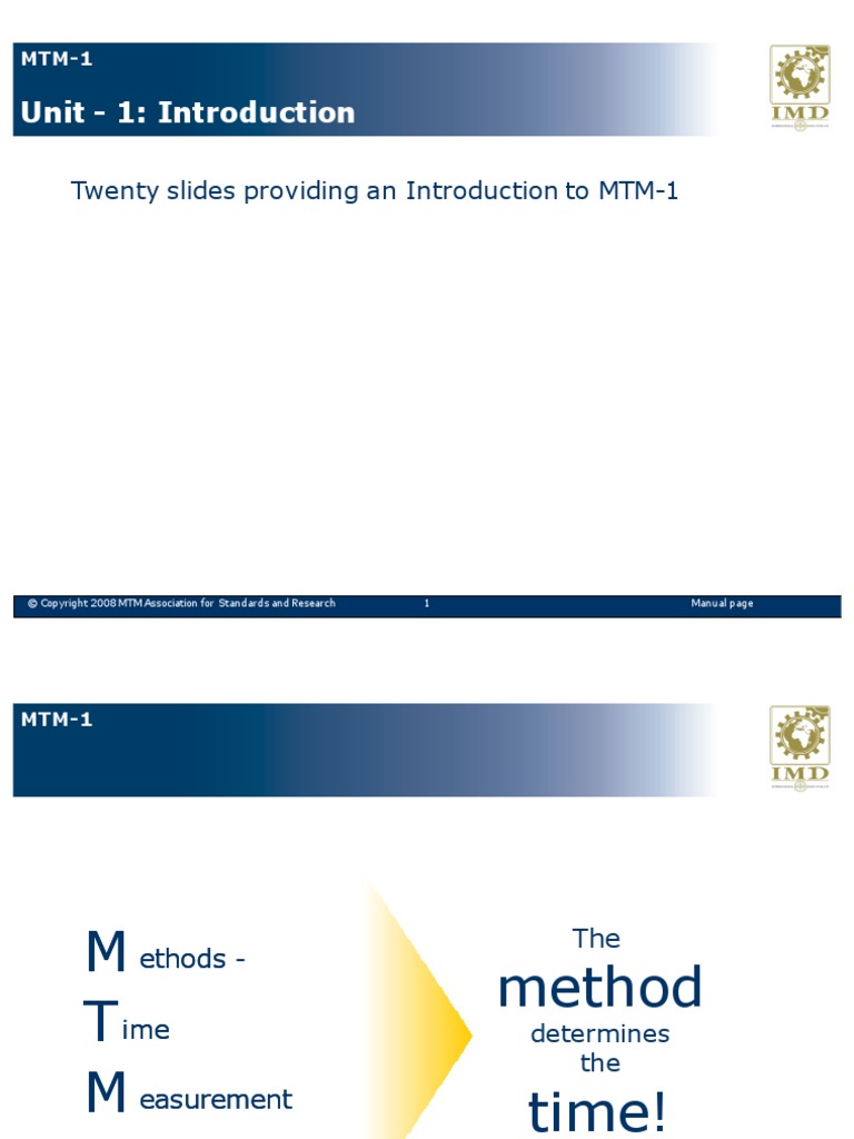 Unit - 1: Introduction: Twenty Slides Providing An Introduction To MTM ...