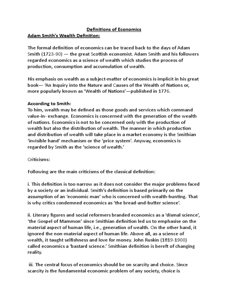 Definitions of Economics | PDF | Wealth | Economics