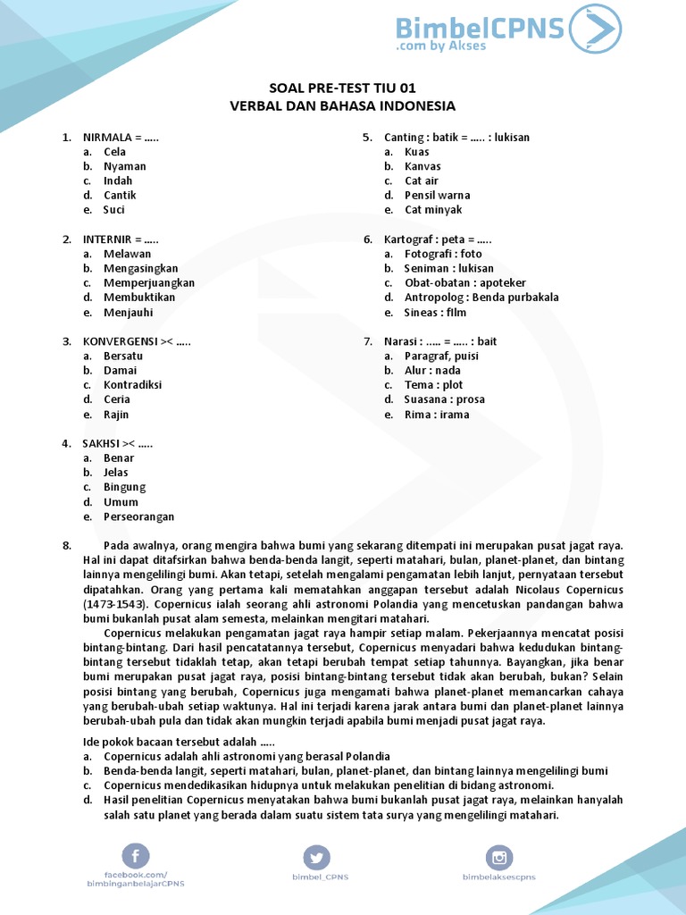 Soal Pre-Test Tiu 01 | PDF