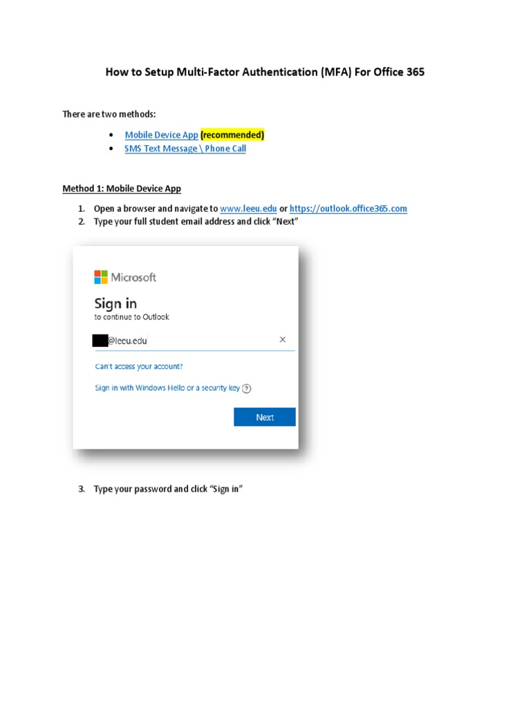 How To Setup Mfa For Office 365 Pdf Pdf Mobile App Password