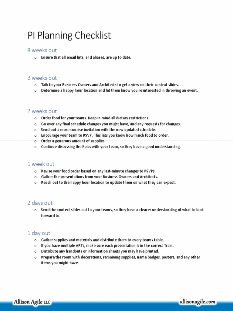 PI Planning Checklist | PDF