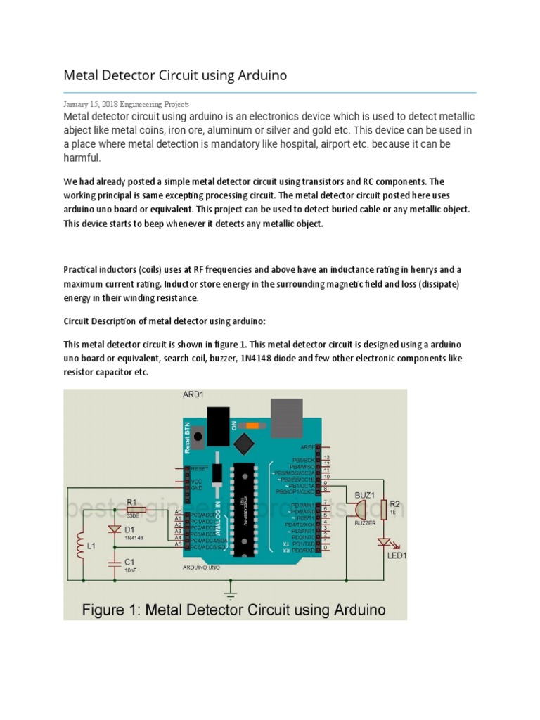 Metal Detector Circuit Using Arduino | PDF | Detector (Radio) | Inductor